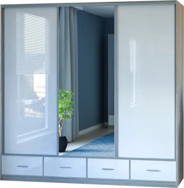 ARK Šatní skříň LUICE, Bílá/Dub Sonoma + LED osvětlení 250 cm