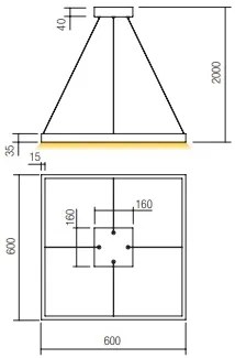 Závěsné čtvercové led svítidlo Redo Febe Ø - Průměr: Bílá 3000K, Varianta svítidla:: M 80cm