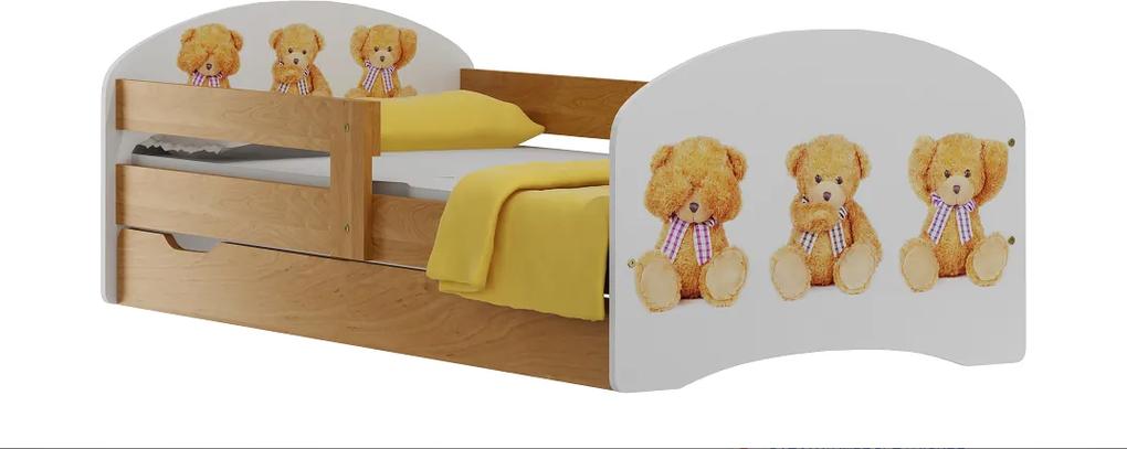 Dětská postel s motivem PLYŠOVÝ MEDVÍDCI  se zábranou Rozměr: 160x80, Matrace: bez matrace, Barevná kombinace: DUB SONOMA / BÍLÁ