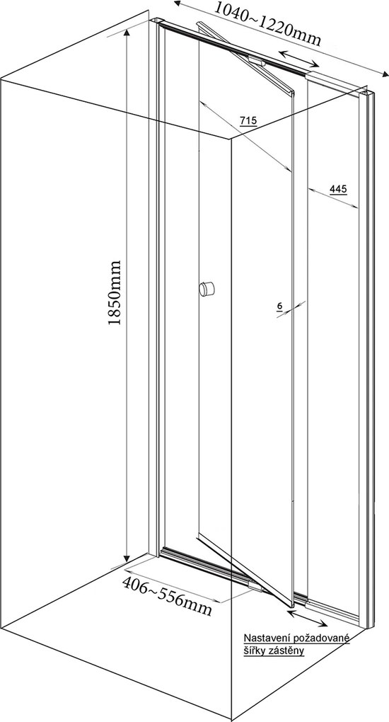 Aqualine, AMICO sprchové dveře výklopné 1040-1220x1850mm, čiré sklo, G100