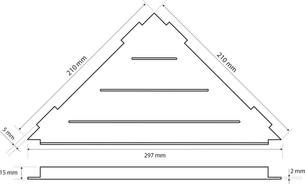 Sapho Sapho, SMART rohová police do spár 297x15x210 mm, černá mat, XJ615B