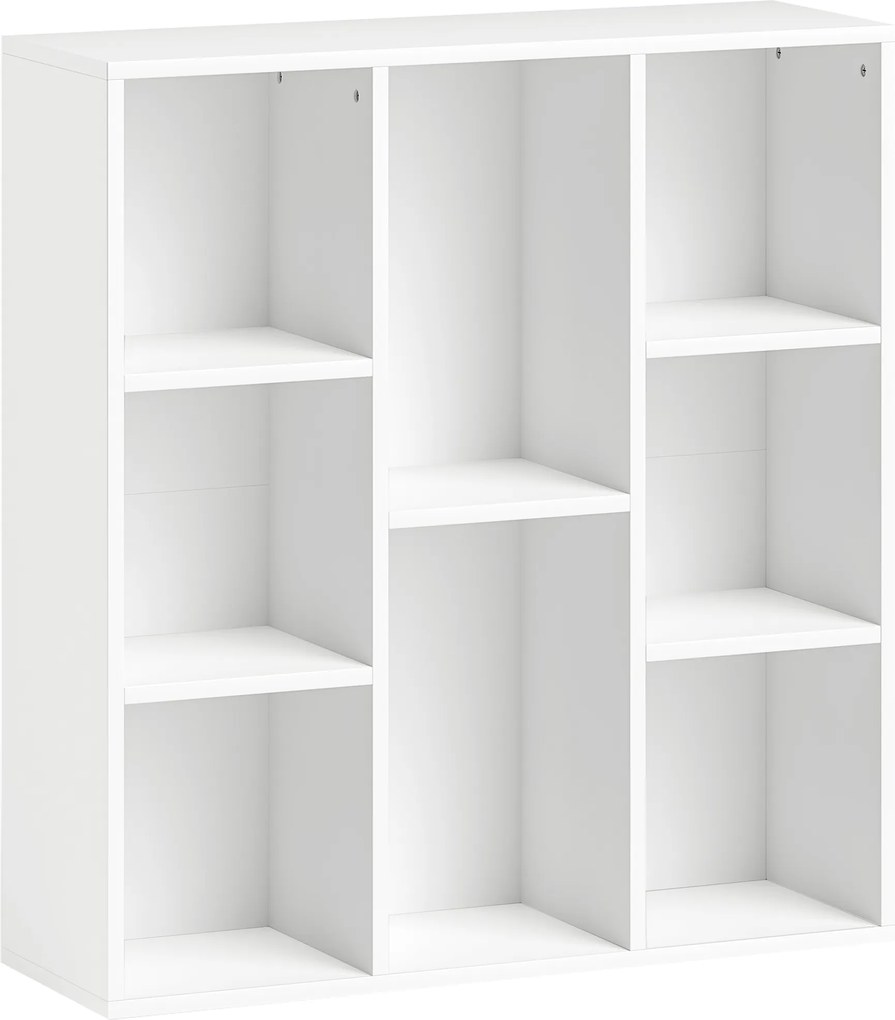HOMCOM Knihovna se 3 Policemi a 8 Přihrádkami, Vertikální nebo Horizontální Design pro Obývací Pokoj, Kancelář, Ložnici 74,3x24x80 cm Bílá