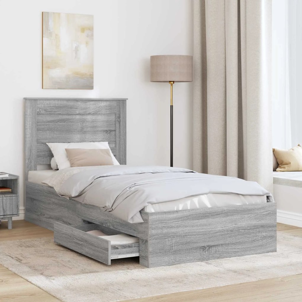 Rám postele Šedý Sonoma a stříbrná 75 x 190 cm Kompozitní dřevo 3410378