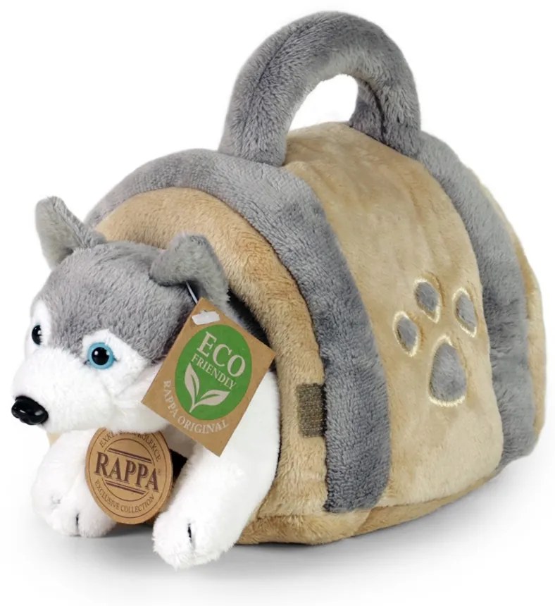 Rappa Plyšový pes Husky s přepravkou 13 cm ECO-FRIENDLY