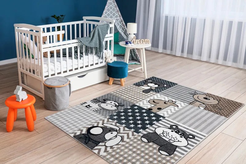 Dywany Łuszczów, Dětský kusový koberec Fun Pets grey, 80x150, šedá, dětský pokoj