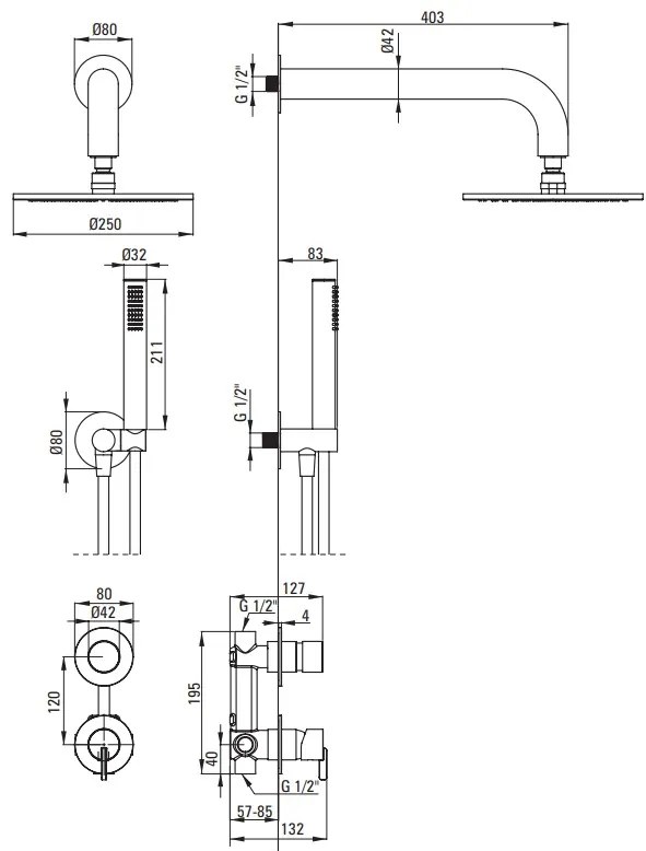 Deante Silia, sprchová souprava pod omítku s hlavovou a ruční sprchovou hlavicí, ocelová, DEA-NQS_F9YK
