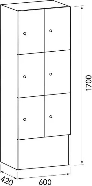 Dřevěná šatní skříňka S5 s odkládacími boxy, 6 boxů, 1700 x 600 x 420 mm, cylindrický zámek, třešeň
