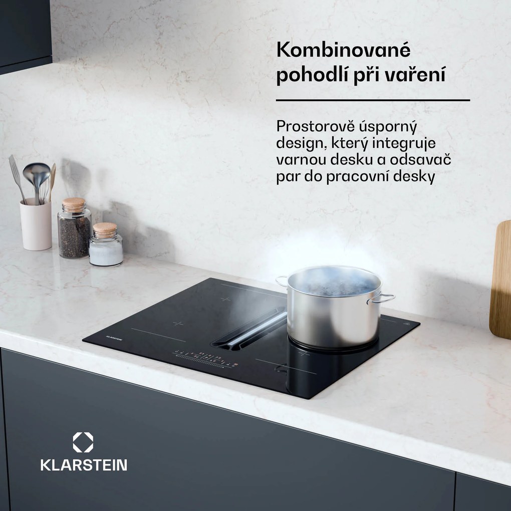 Klarstein AirJet 60 Down Air System, indukční sporák + DownAir-digestoř, 10 000 W, 445 m³/h, Boost