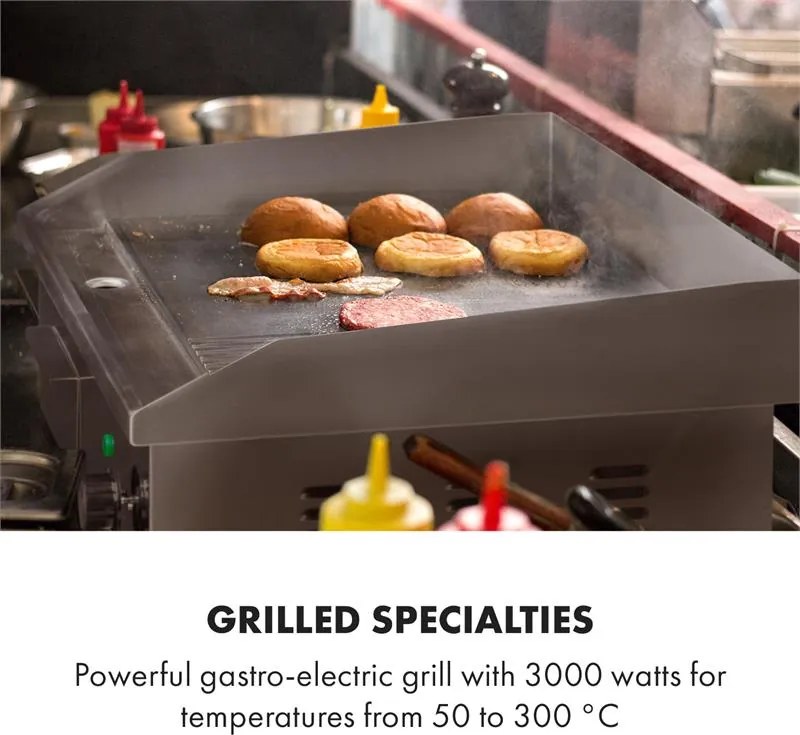 Klarstein Grillmeile 3000GR, elektrický gril, 3000 W, 54,5 x 35 cm, hladký/žebrovaný