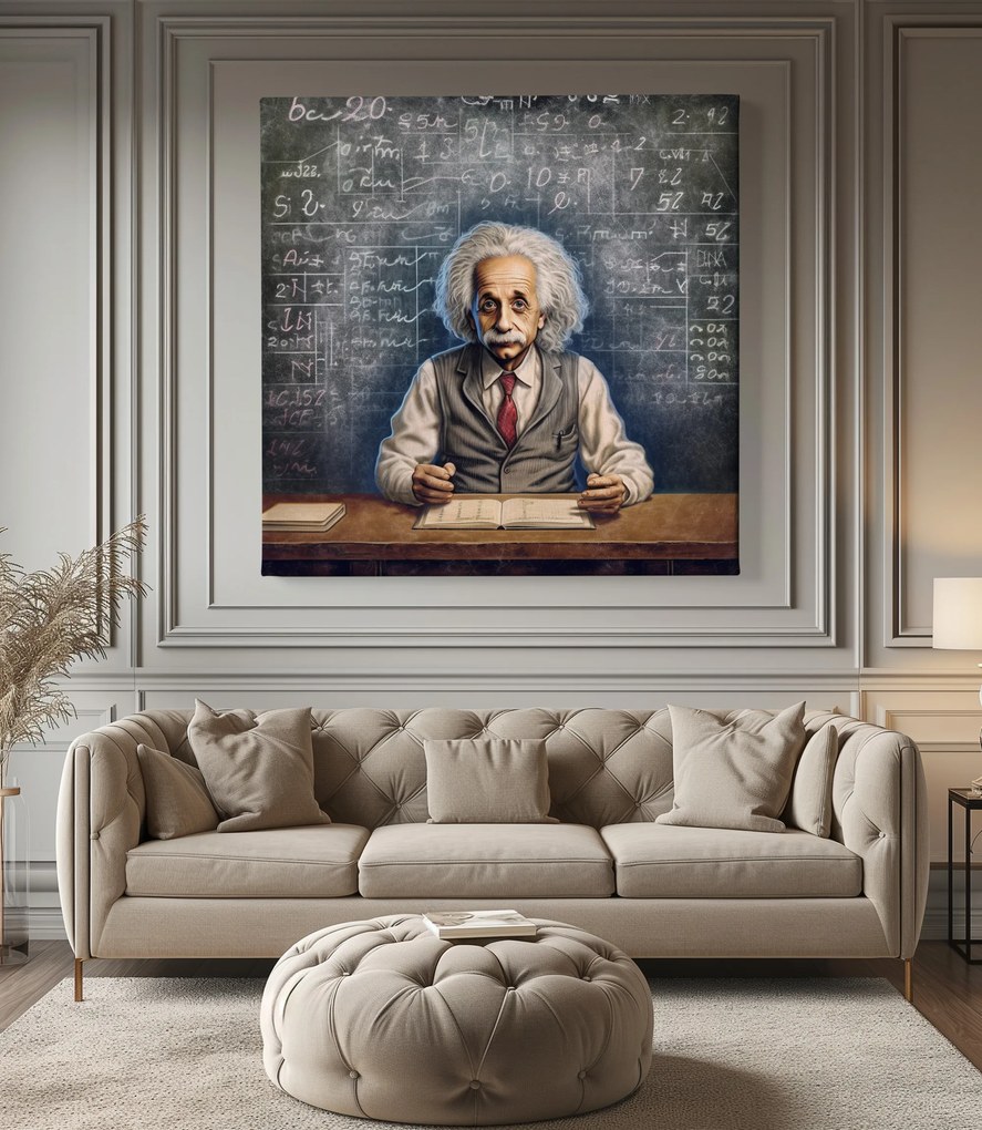 Obraz na plátně - Albert Einstein popsaná tabule FeelHappy.cz Velikost obrazu: 100 x 100 cm