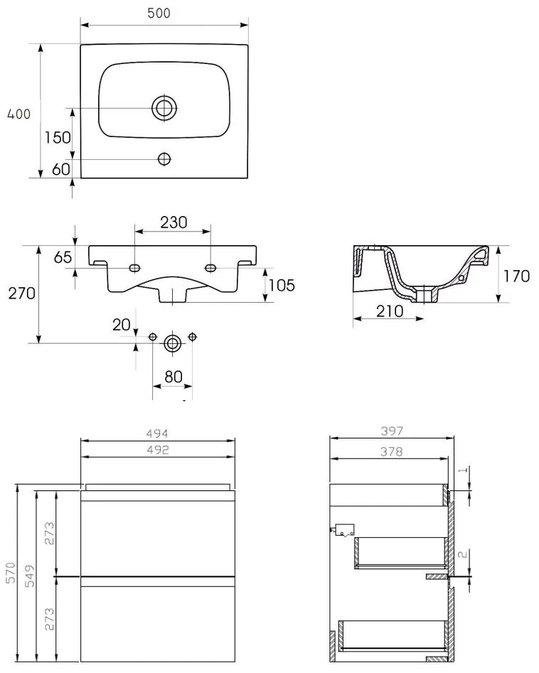 Cersanit - SET skříňka + umyvadlo, bílý lesk, Moduo 50, S801-230-DSM
