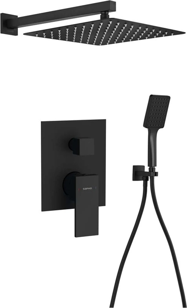 Sapho Cubemix - Sprchový set s baterií pod omítku, s tělesem, 30x30 cm, matná černá CM042B-01