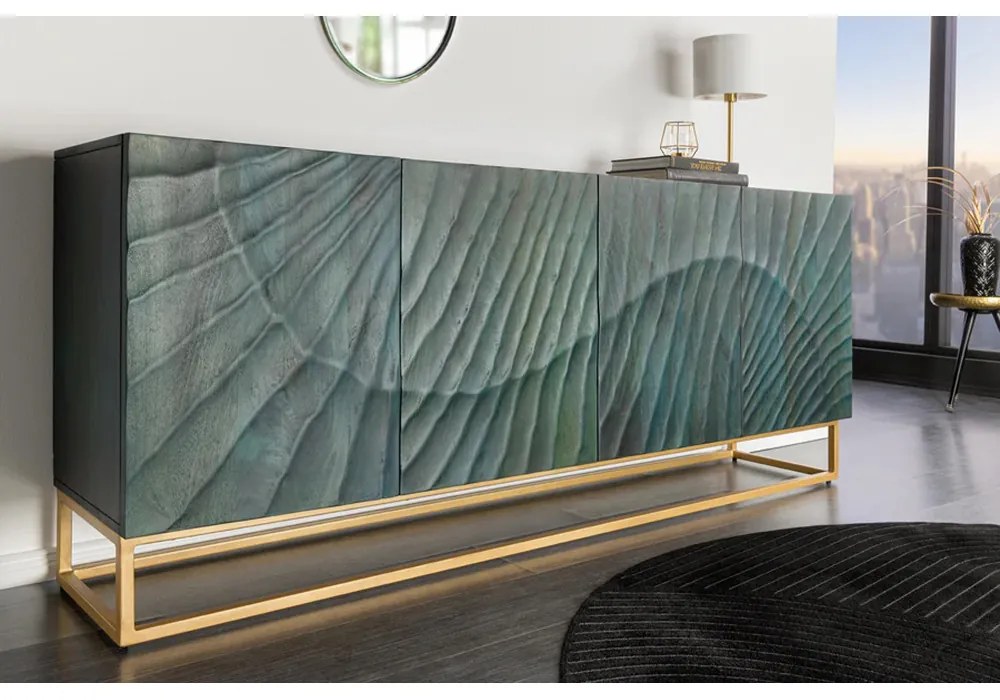 Massive home | Příborník SCORPION 180cm 3D mangovníkové dřevo tyrkysově zlaté
