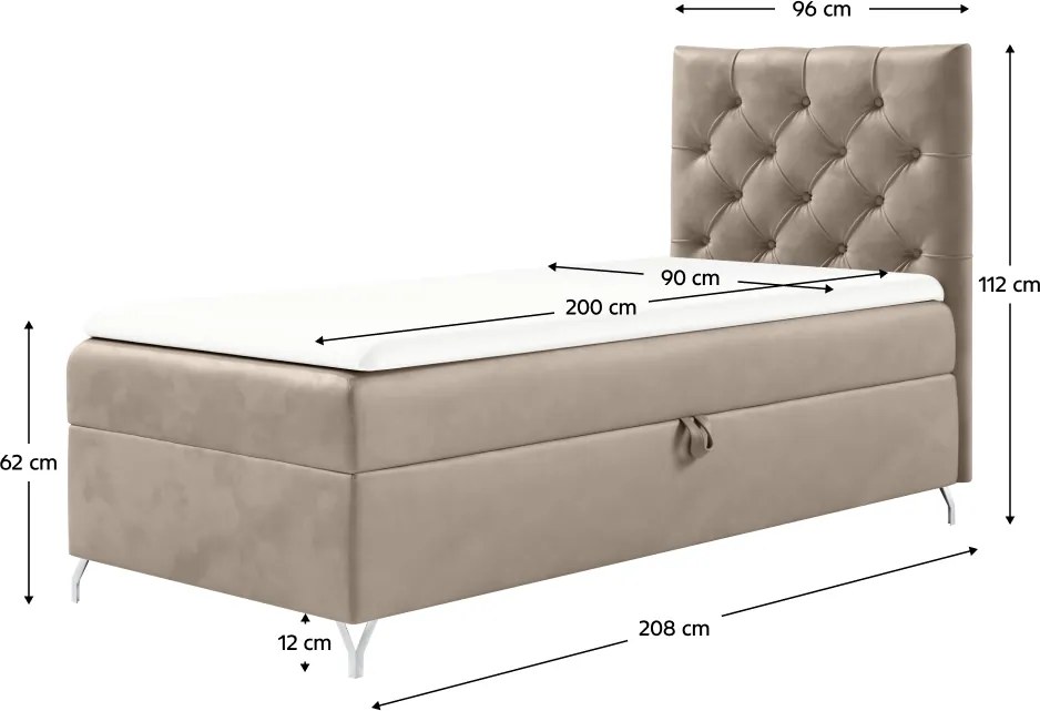 Boxspringová postel, 90x200, béžová látka Velvet, pravá, GULIETTE + dárek