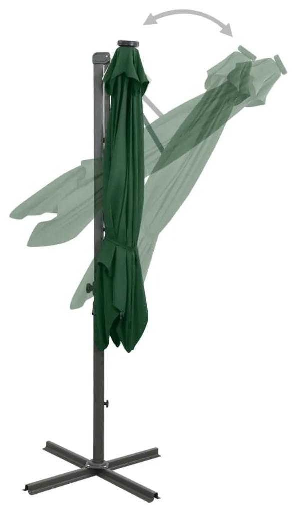 Konzolový slunečník s tyčí a LED světly zelený 300 cm,  312329