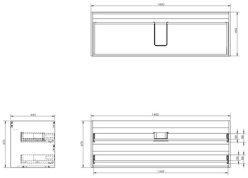 Mexen Rivel, koupelnová skříňka pod umyvadlo 140 cm s horní částí, 2 zásuvky, drážkovaná, bílá matná, 91A20-14047-2-BFFC01