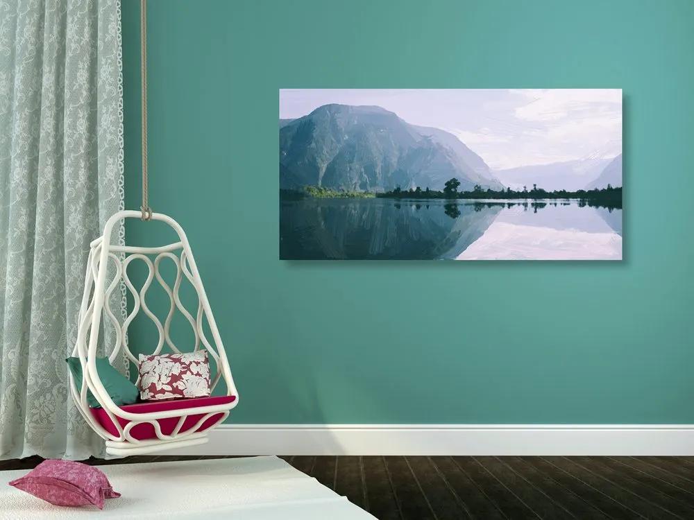 Obraz malované hory u jezera