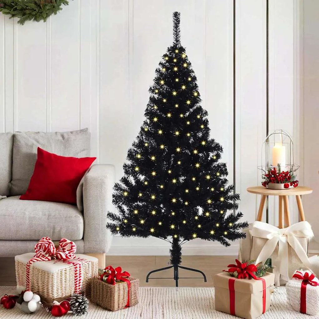 Umělý osvětlený vánoční stromeček Černá 150 cm PVC 3397124