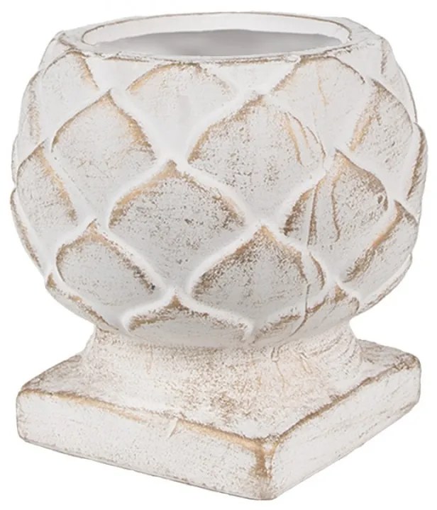 Bílý cementový obal na květináč ve tvaru obrácené šišky Skylar – 14x14 cm