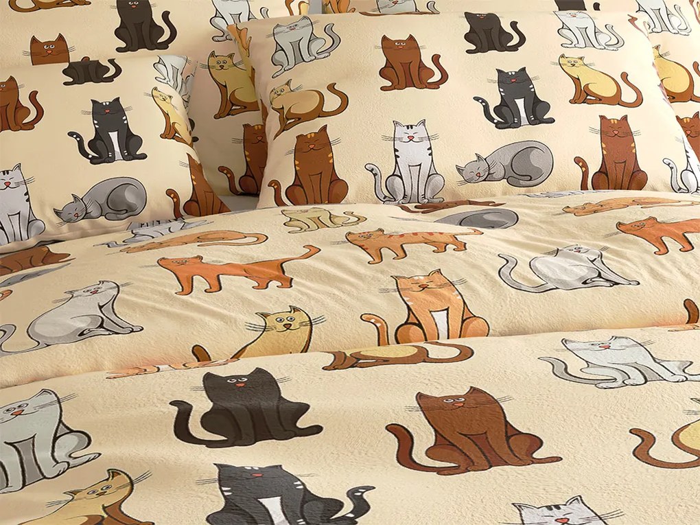 Mikroplyšové povlečení COLORED CATS krémové Rozměr povlečení: 2 ks 70 x 90 cm | 200 x 220 cm