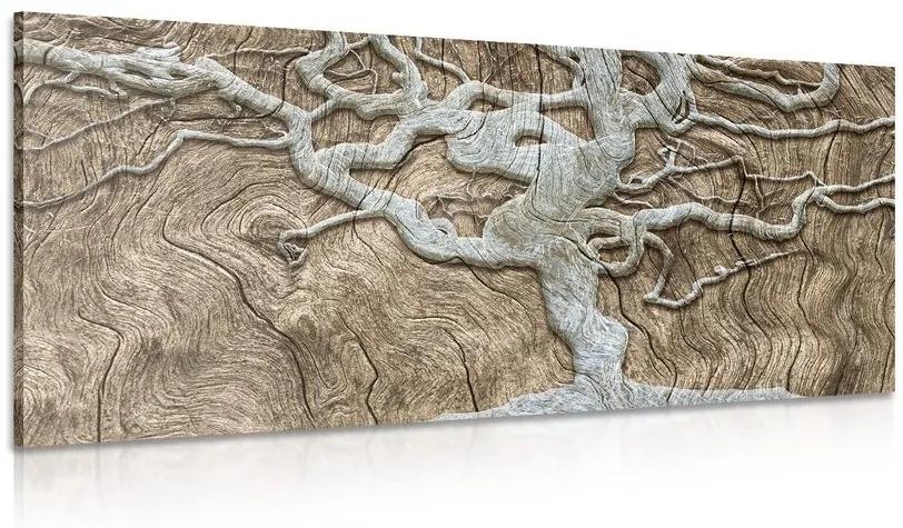Obraz abstraktní strom na dřevě v béžovém provedení