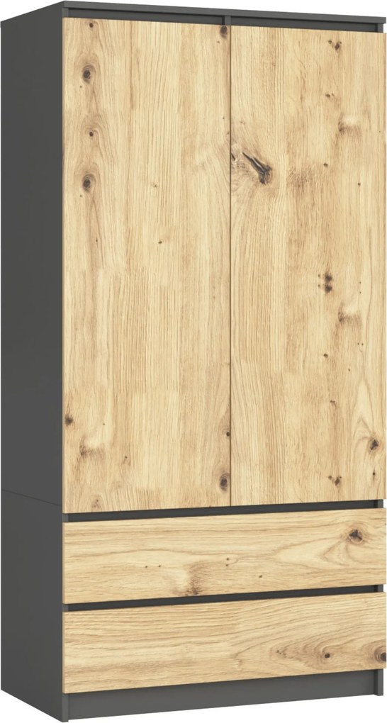 Šatní skříň S90 2D2SZ grafitová šedá/dub artisan