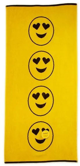 Žlutá plážová bavlněná osuška Bergner Emoticon, 75 x 150 cm