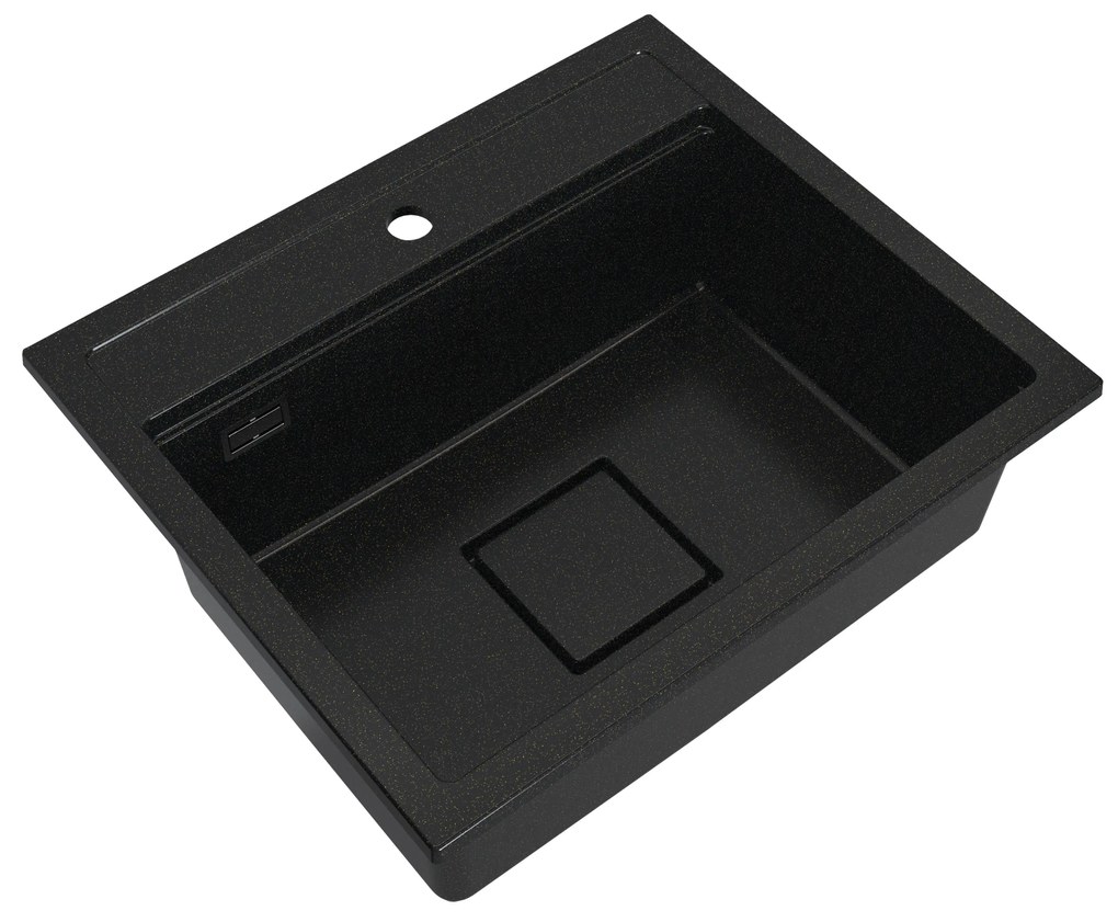 Gamma Quadro 5850, 1-komorový granitový dřez 580x495x220 mm, černá-zlatá, GMA-ZLE000232