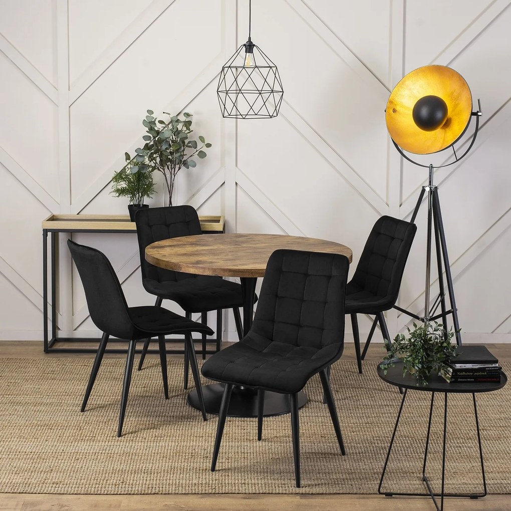 Kulatý jídelní stůl LINO 100 cm dub rustikální/černý