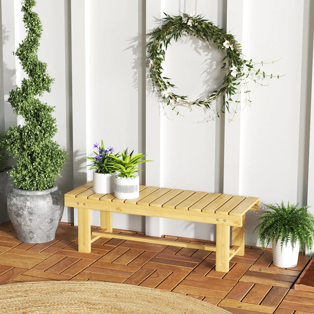 Zahradní lavice Outsunny, 2místná, masivní dřevo, 110 x 38 x 35 cm, voděodolná, odolná, stabilní, na balkon, zahradu, terasu, přírodní barva | Aosom