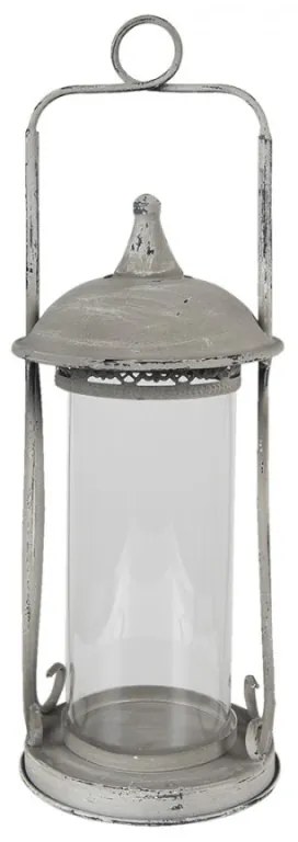 Šedá kovová lucerna se skleněným krytem – 15x41 cm