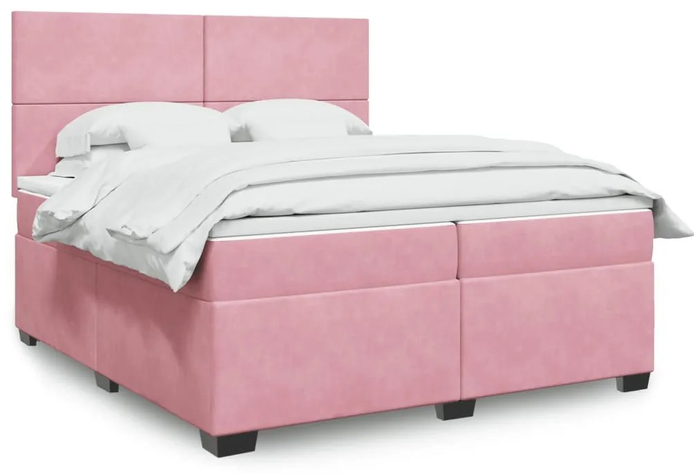 Box spring postel s matrací růžová 200x200 cm samet 3293301