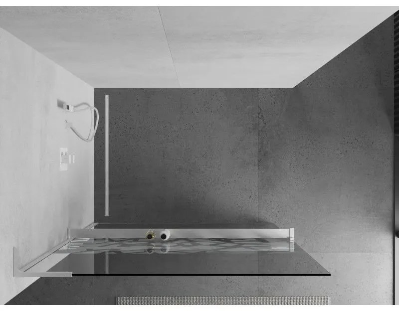 Mexen Kioto+ L, sprchová zástěna Walk-In s poličkou a věšákem 90 x 200 cm, 8mm čiré sklo bílý vzor, ​​bílý profil, 800-090-123-20-85