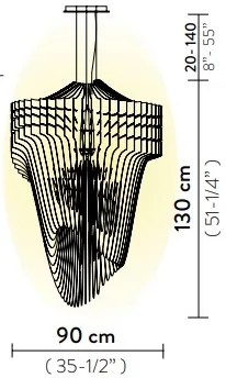 Slamp Aria XL Gold, Zaha Hadid, 6x12W LED E27 + 1x11W LED PAR32 E27, Ø90x130cm