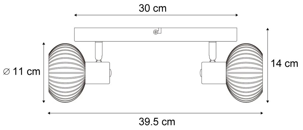 Zakulacené stropní bodové svítidlo zlaté s jantarovým sklem 2-světlo - Teddy
