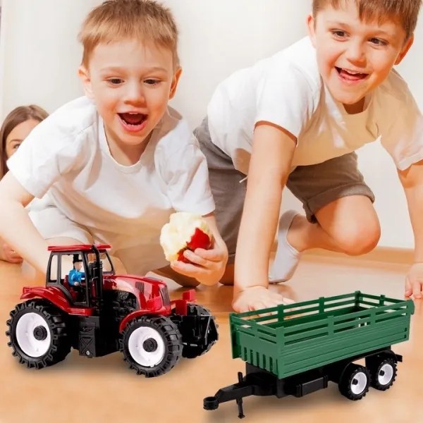 TRAKTOR FARMÁŘSKÝ 47cm S ODNÍMATELNÝM PŘÍVĚSEM + FIGURKA FARMÁŘE