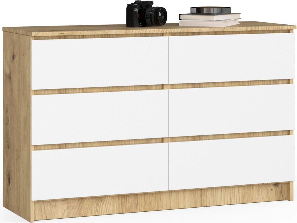 Komoda K120 6SZ dub artisan/bílá