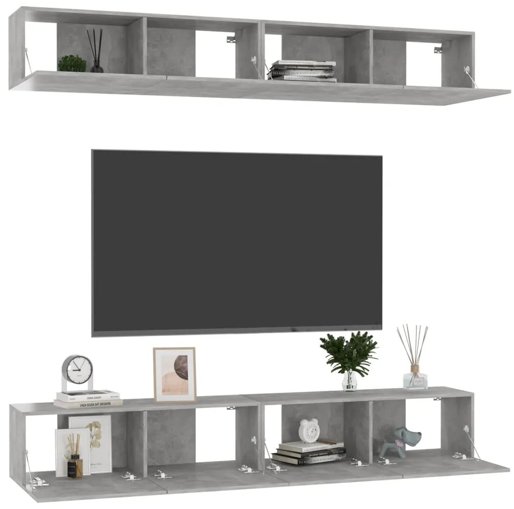 vidaXL Marketos TV skříňky 4 ks betonově šedé 100 x 30 x 30 cm kompozitní dřevo