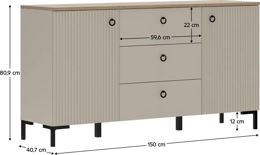 Kondela Komoda, šedohnědá Taupe/dub silverjack, DOMCA 2D3S