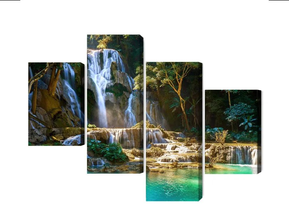 Vícedílný obraz Vodopád Kuang Si Nedostatek Nedostatek Přírodní plátno 160x100