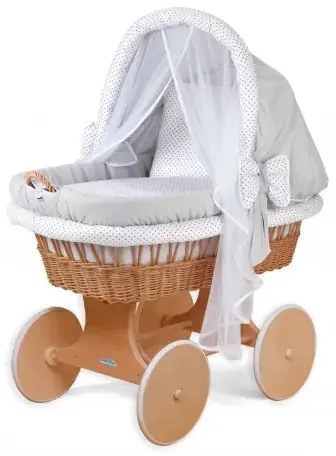 Proutěný Mojžíšův koš pro miminko s matrací a doplňky Barva: Přírodní košík, šedobílá výbavička