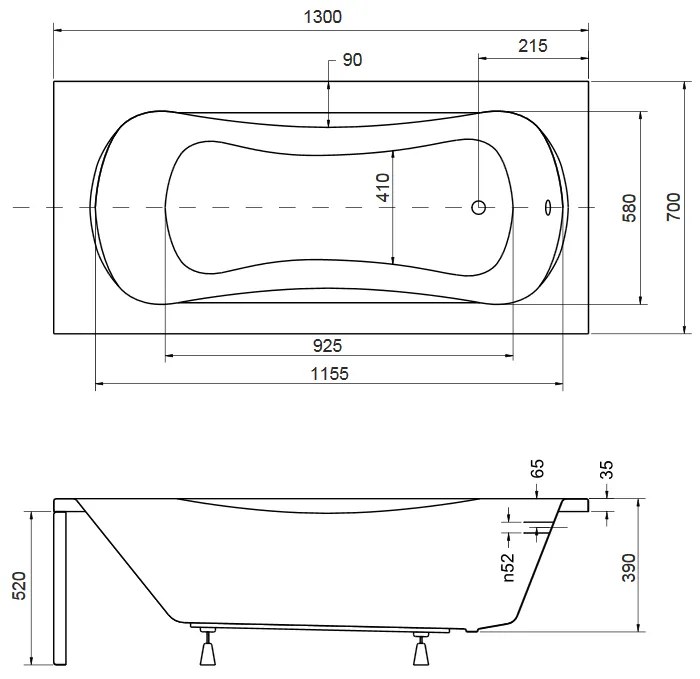 NIKIDO - B Akrylátová vana ARIA 130x70, 140x70, 150x70, 160x70, 170x70 Velikost: 160x70