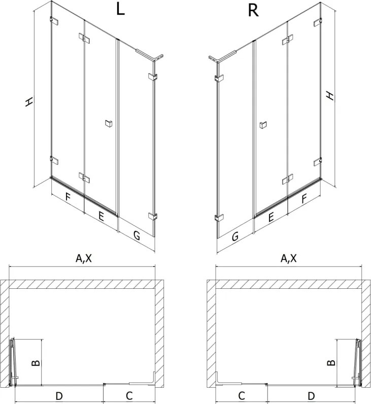 Mexen Lunar-F L skládací sprchové dveře levé 140 cm, transparentní, chrom - 836SL-140-050-01-00-L