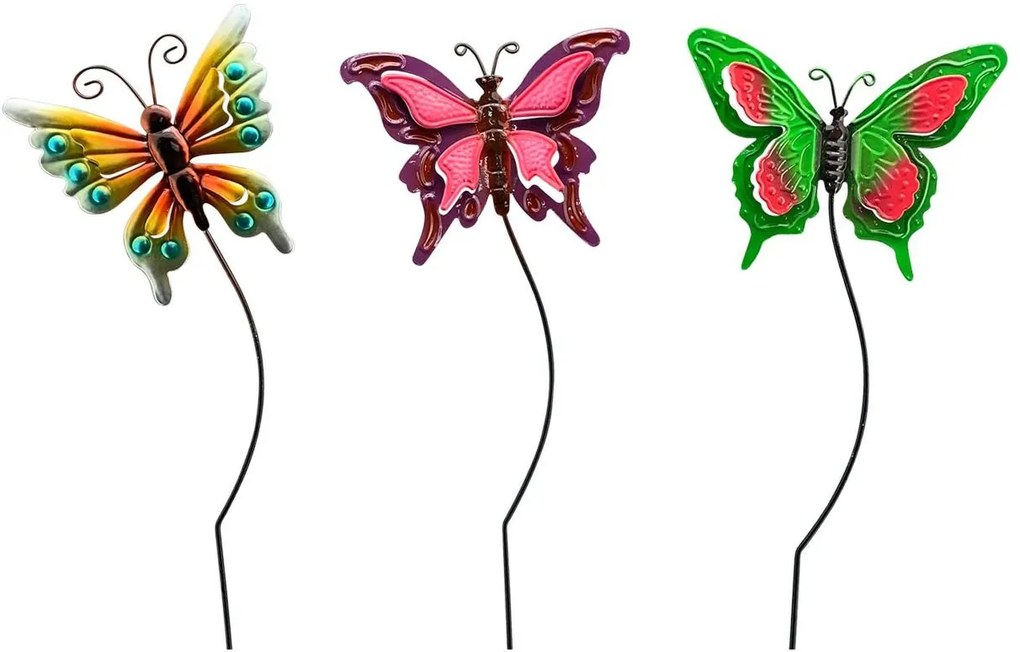 Zapichovací zahradní dekorace Butterflies, sada 3ks, 57,5 cm, kov, vícebarevná