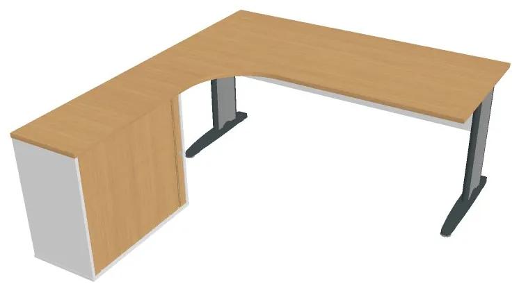 Sestava stolu a rol. skříně pravá 180 cm - Hobis Cross CE 1800 HR P Dekor stolové desky: buk, Dekor lamino podnože: bílá, Barva nohou: černá
