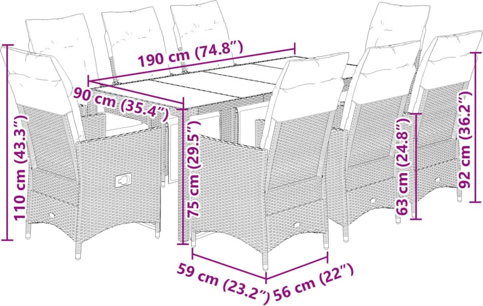 9dílný zahradní bistro set s poduškami hnědý polyratan 3276920