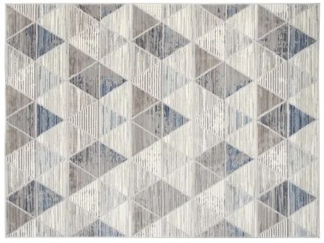 Moderní kusový koberec ASTHANE E460A Trojúhelníky světle šedý / tmavě modrý Rozměr: 80x150 cm
