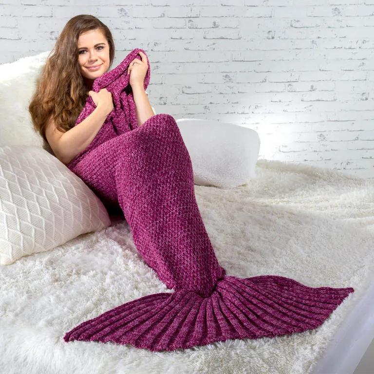 Pletený pléd ve stylu mořské panny fialový