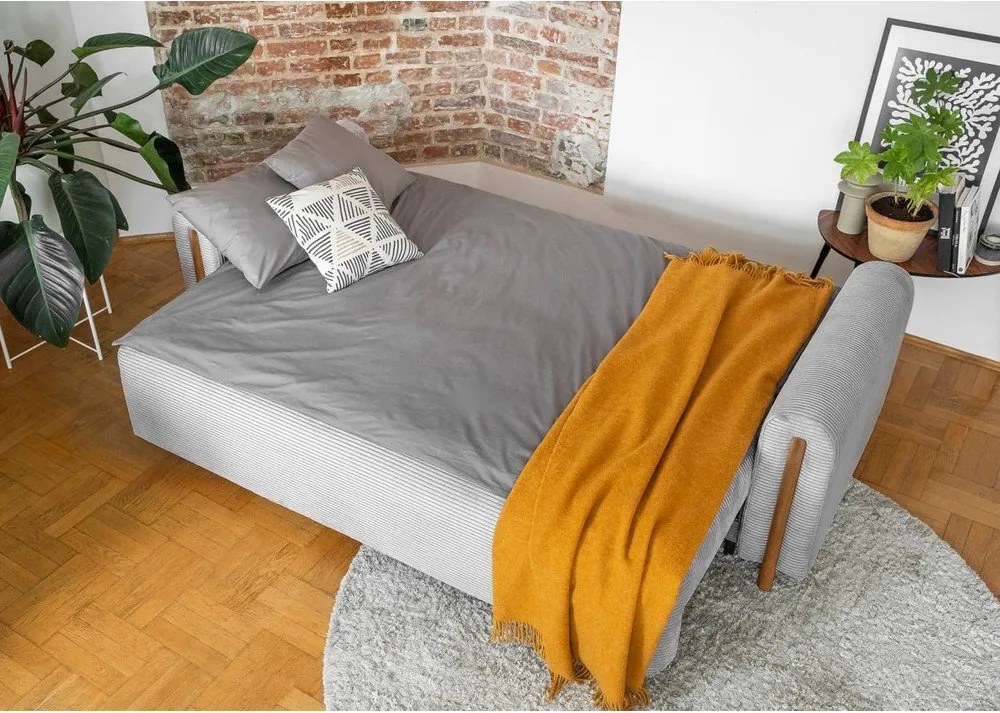 Světle šedá manšestrová rozkládací/s úložným prostorem pohovka 244 cm Arcadova – ELTAP