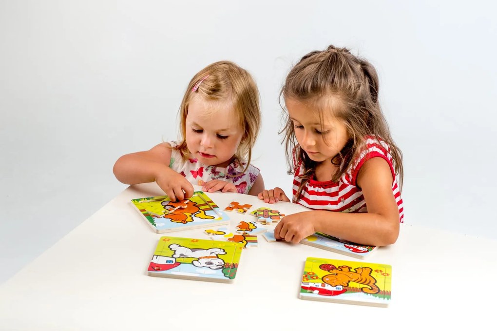 Teddies Mini puzzle dřevěné 9 dílků Moje první zvířátka pro nejmenší 15x15x0,8cm 6 druhů MPZ 12m+